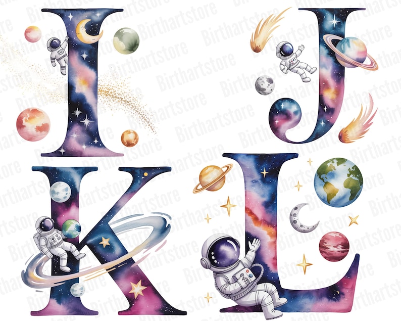 Space Alphabet Clipart | Watercolor Galaxy Astronaut Letters PNG ...