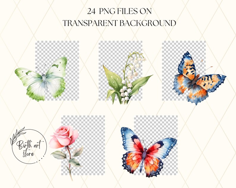 Birth Month Flower Clipart, Birth Flower Butterfly Clipart, Floral ...