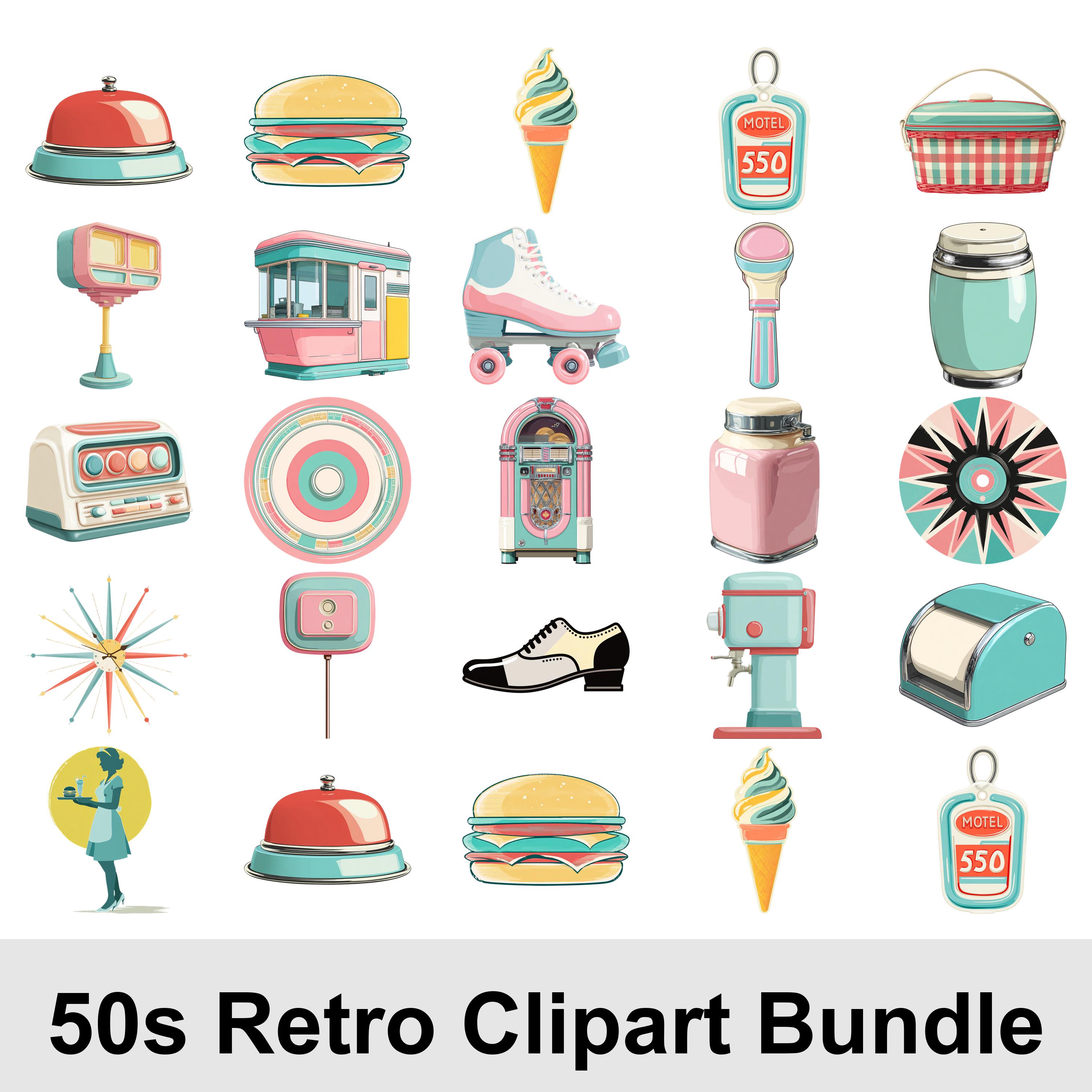 50s Retro Clipart Bundle | Cute Mid Century Modern Clipart PNG ...