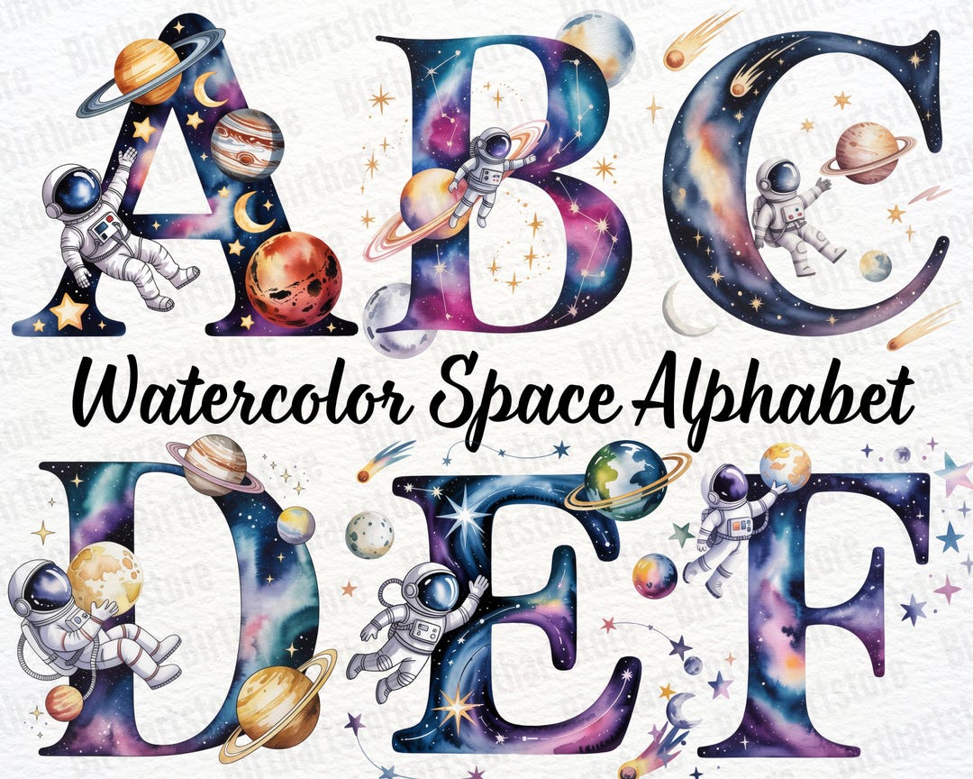 Space Alphabet Clipart | Watercolor Galaxy Astronaut Letters PNG ...