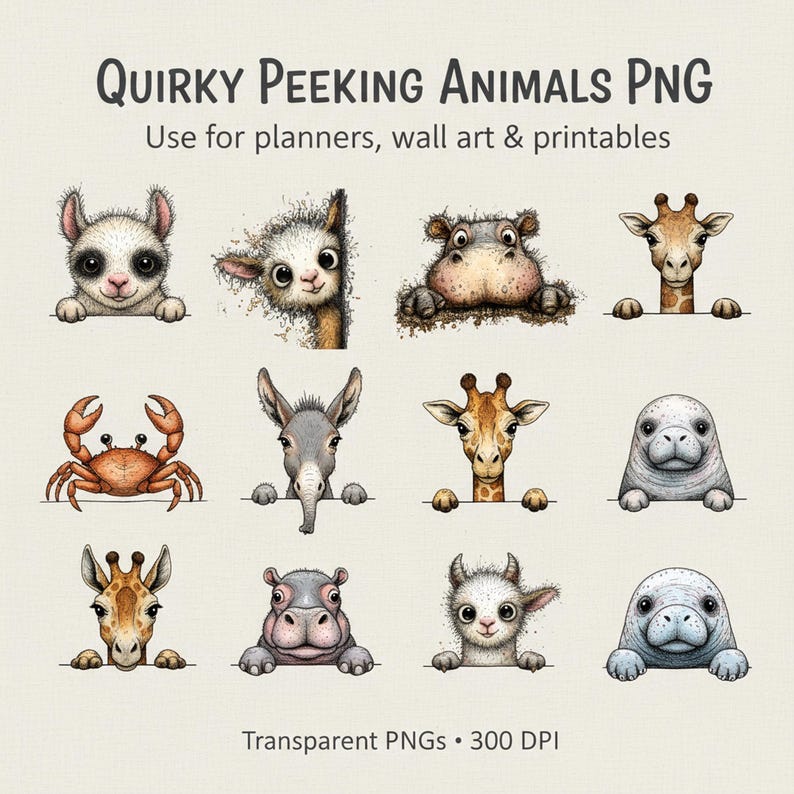 Peeking Animals Clipart Bundle • 45 PNG Cute Animal Graphics for ...