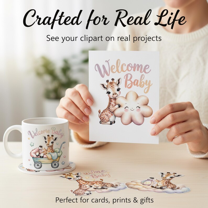 Watercolor Baby Giraffe Clipart Bundle for Nursery Wall Art, Cute ...