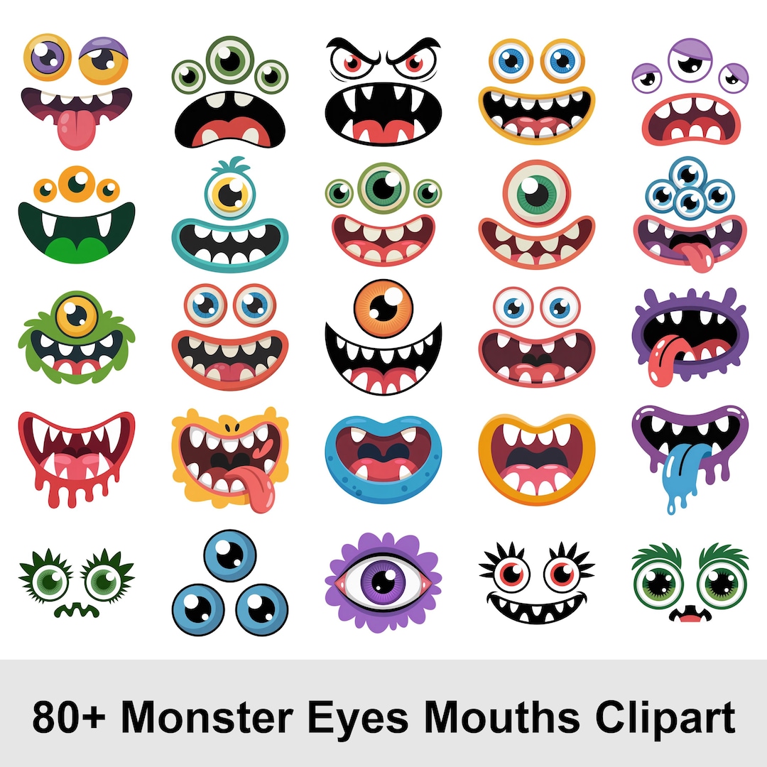 Cute Monster Faces Clipart Pack | Spooky Monster Elements for Halloween ...