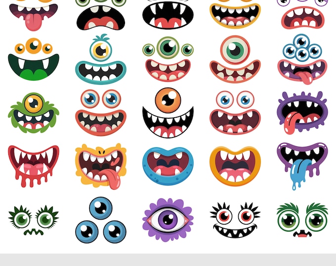 INSTANT DOWNLOAD. Monster Eyes and Monster Mouths Clip Art. Cm_11 ...