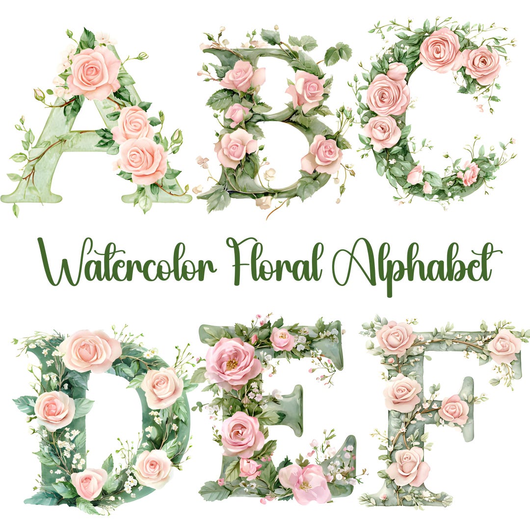 Floral Alphabet Clipart, Alphabet Clipart Bundle, Watercolor Floral ...