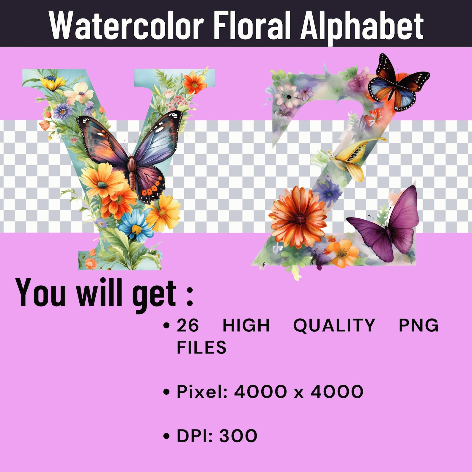 Floral Alphabet Clipart, Floral Letter Monogram, Floral Initial ...