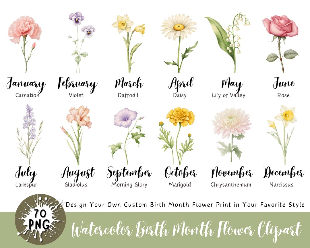Birth Month Flower Clipart, Watercolor Birth Month, Flower Bouquet ...