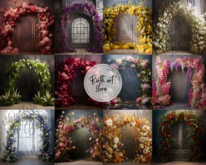 Birth Month Flower Frame Backdrops I Maternity Backdrop I Birthday ...