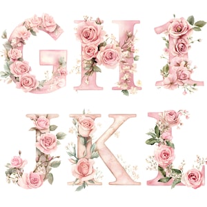 Floral Alphabet Clipart, Pink Alphabet Clipart, Watercolor Floral ...