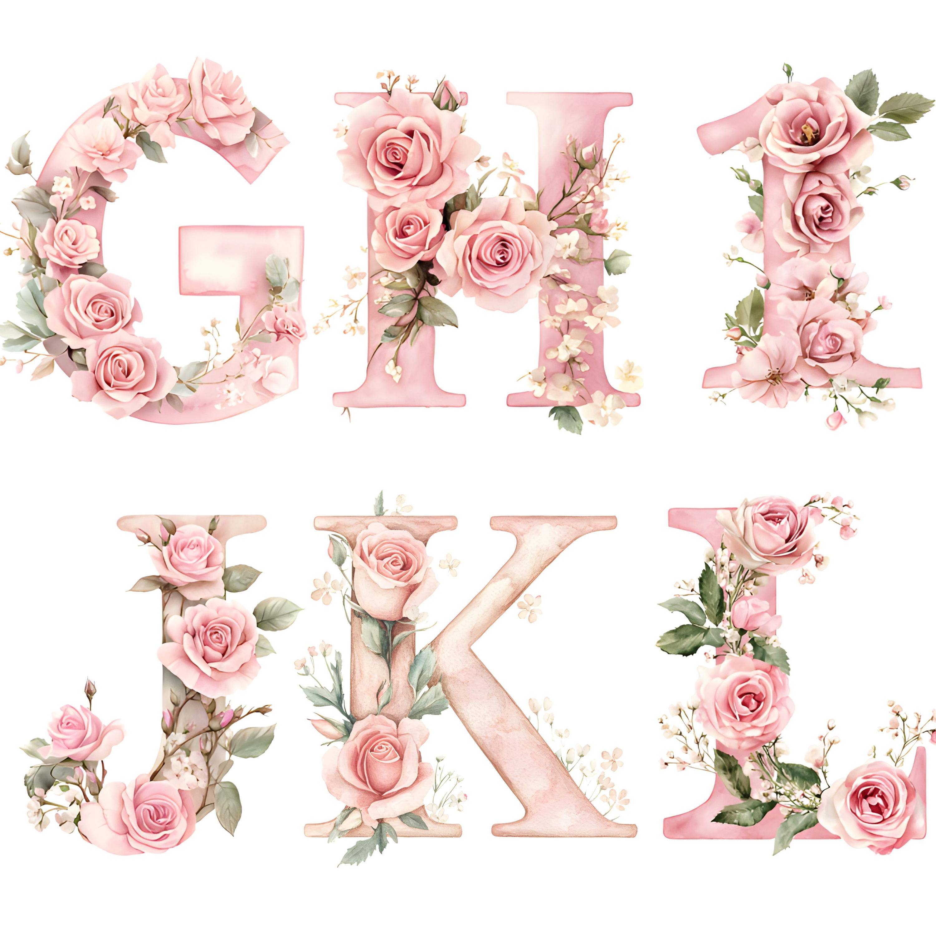 Floral Alphabet Clipart, Pink Alphabet Clipart, Watercolor Floral ...