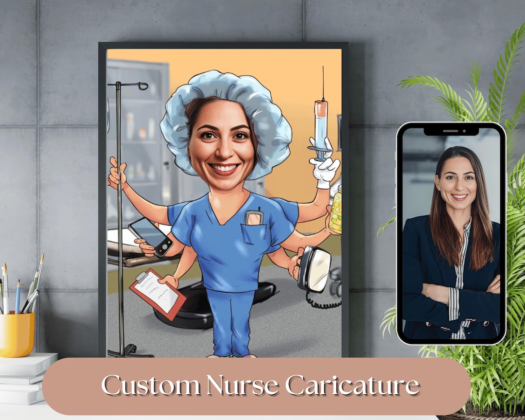 Nurse Caricature, Nurse Personalized Gift, Cartoon Nurse Drawing ...