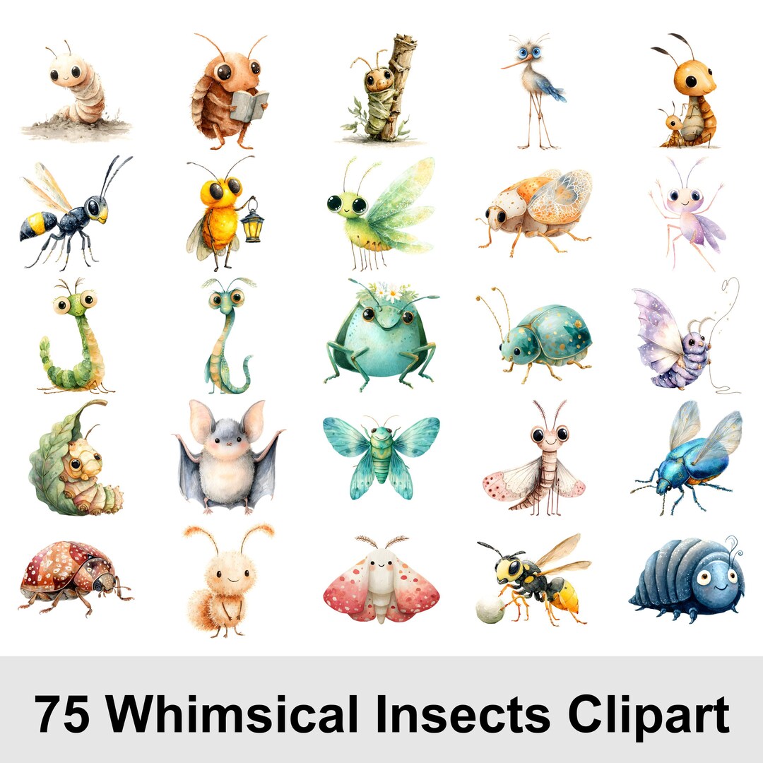 75 Whimsical Insects Clipart Bundle | Cute Bug Graphics & Magical ...