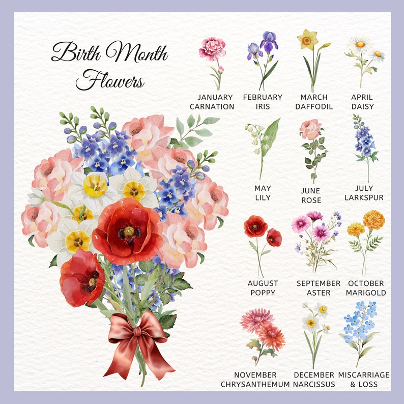 Birth Month Flower Family Bouquet, Personalized Birth Month Flower ...