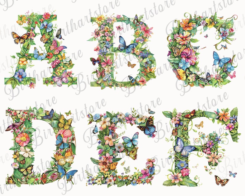 Watercolor Spring Floral Alphabet Collection, Baby Milestone Butterfly ...