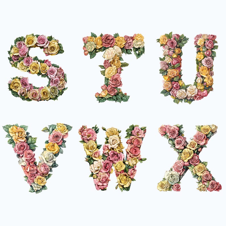 Watercolor Alphabet Clipart, Pastel Floral Alphabet, Floral Letters ...