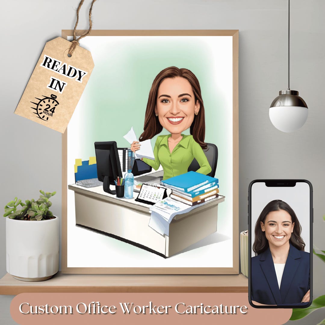 Custom Office Worker Cartoon Portrait, Funny Personalized Digital ...