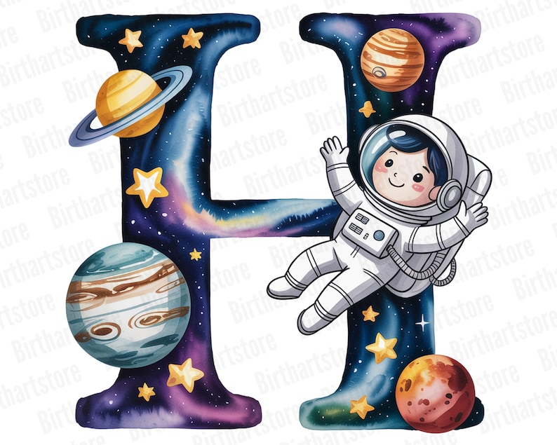 Space Alphabet Clipart | Watercolor Galaxy Astronaut Letters PNG ...
