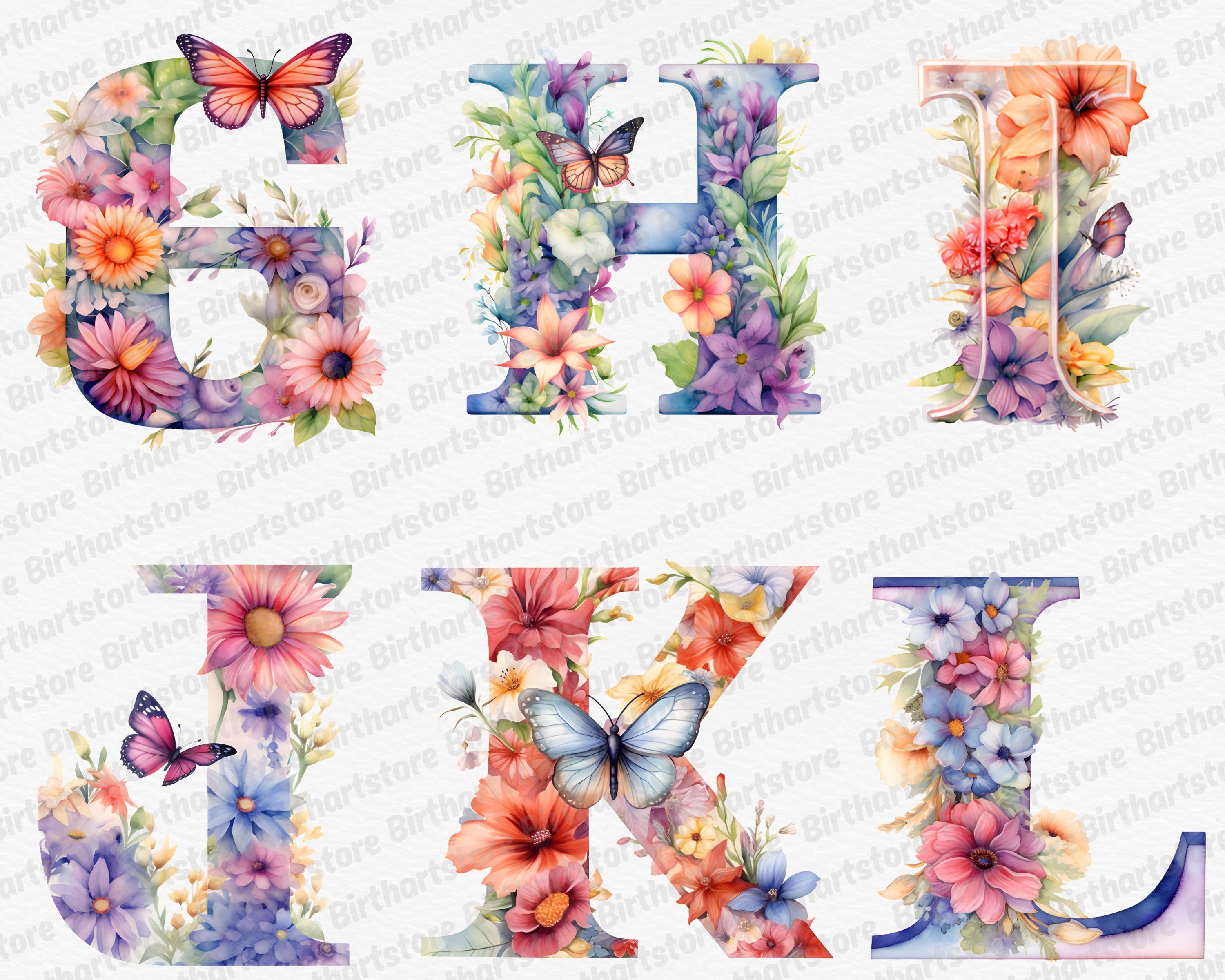 Floral Alphabet Clipart, Floral Letter Monogram, Floral Initial ...
