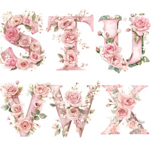 Floral Alphabet Clipart, Pink Alphabet Clipart, Watercolor Floral ...