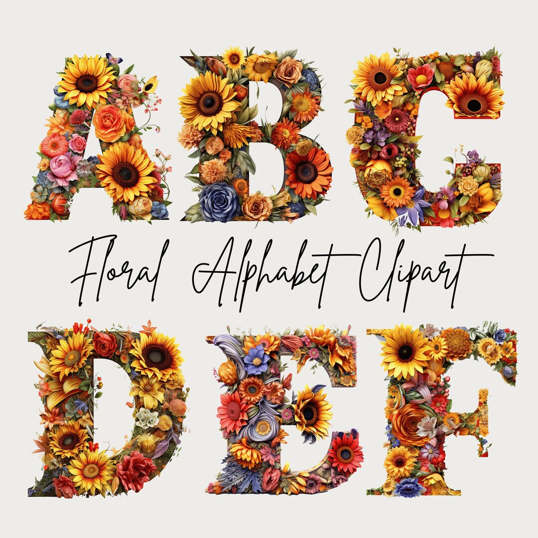 Floral Alphabet Clipart, Floral Letter Monogram, Floral Initial ...