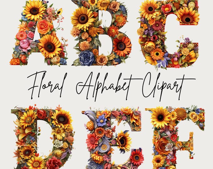 Colorful Floral Alphabet Png, Alphabet Watercolor Png, 26 Floral ...