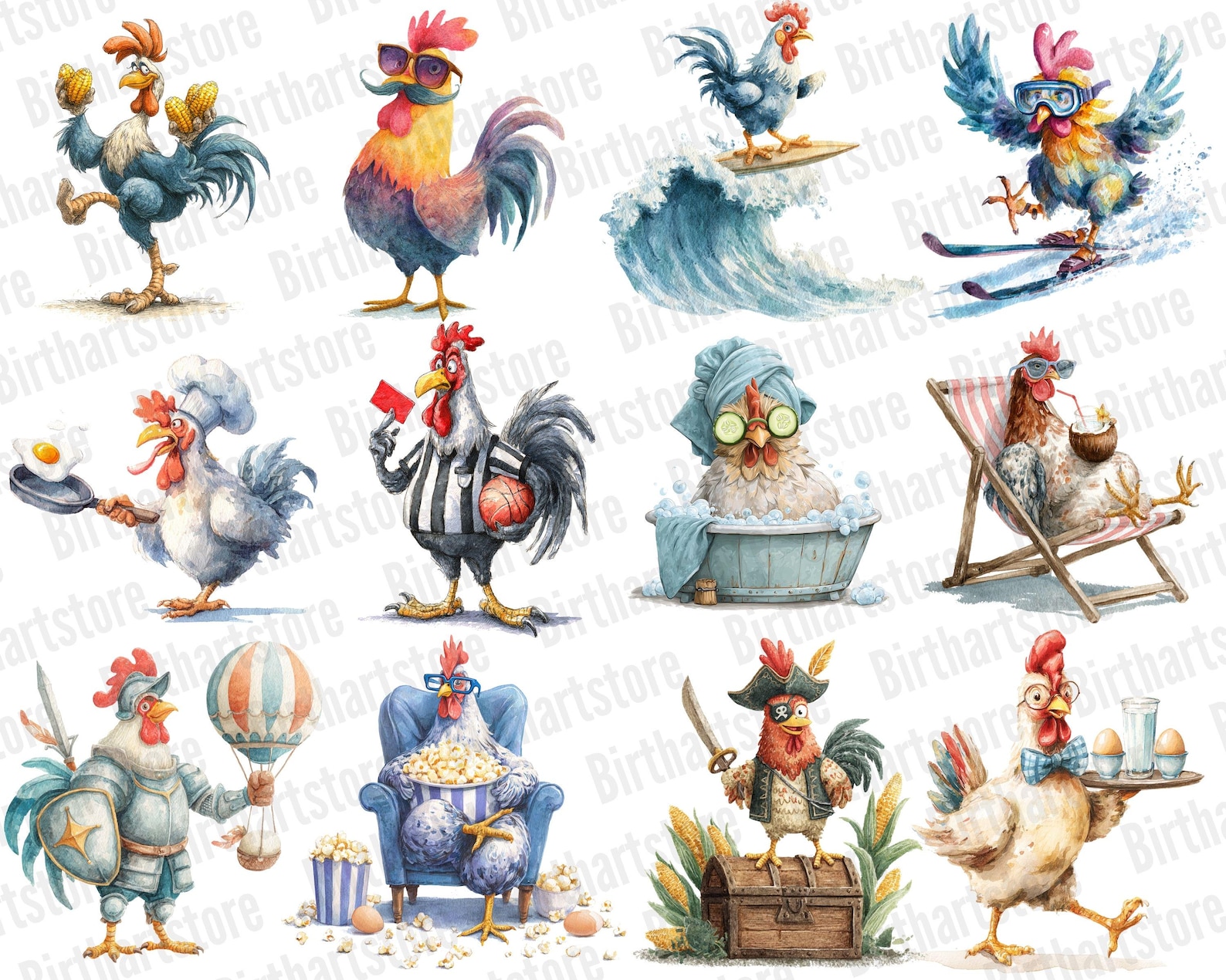 Funny and Quirky Chicken Clipart, Chicken Bundle PNG, Cartoon ...