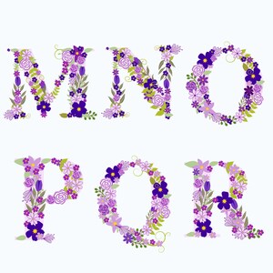 Floral Alphabet Clipart, Lavender Letter Graphics, Watercolor Floral ...