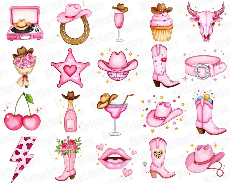 Pink Disco Cowgirl Clipart & PNG Bundle for Bachelorette Party, Groovy ...