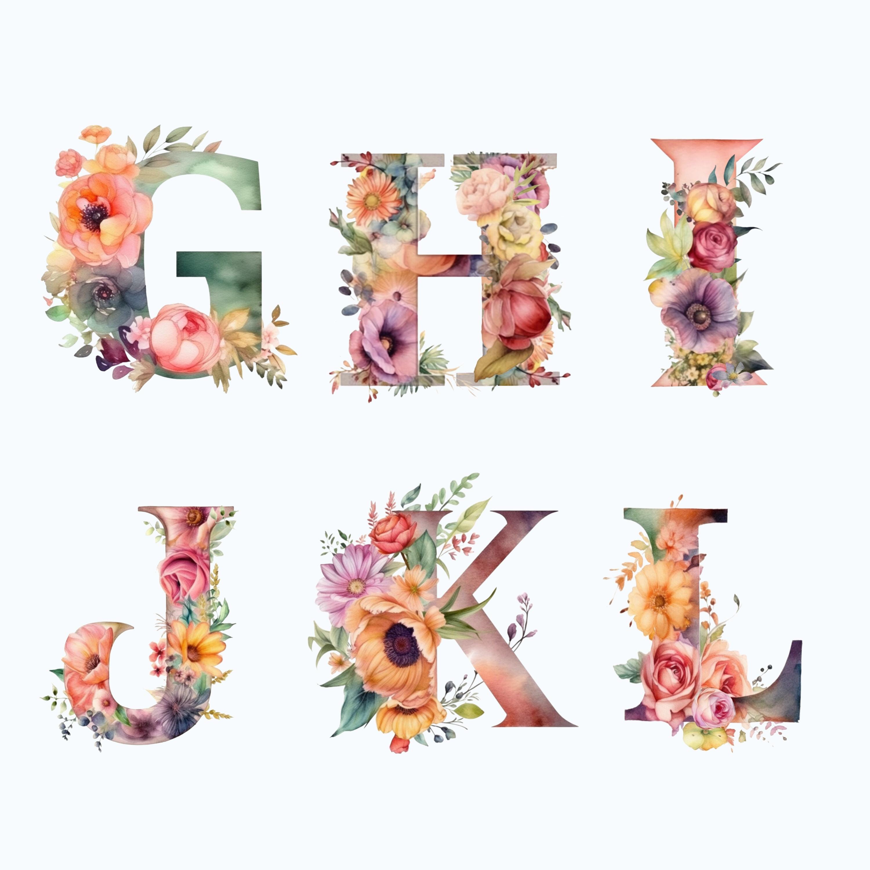 Watercolor Alphabet Clipart, Floral Letters Clipart, Lettering Clipart ...