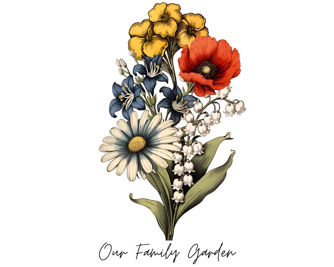 Birth Flower Family Bouquet Digital, Personalized Birth Month Flower ...
