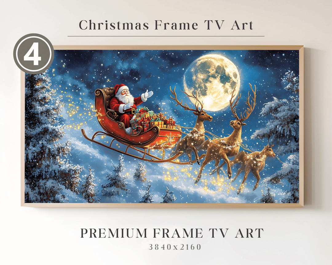Christmas Frame TV, Santa Sleigh Night Sky Art, Holiday Night Sky Art ...