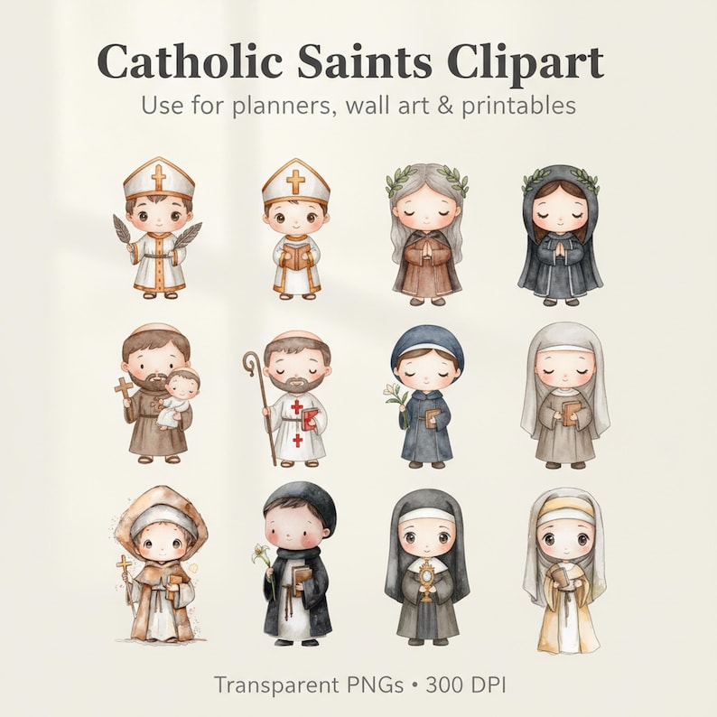 95+ Saints Clipart PNG Bundle • Catholic Saints Illustration for ...