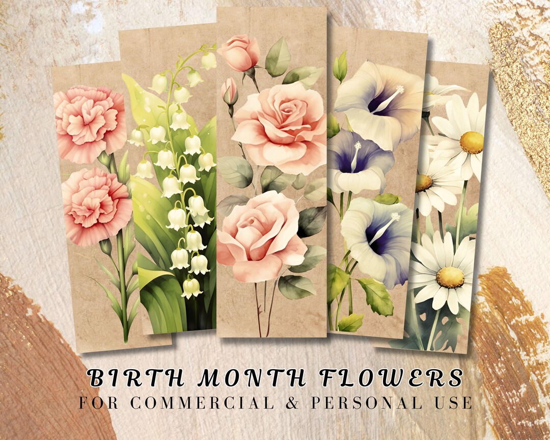 Birth Month Flower I Flower Bookmarks Printable I Vintage Design Flower ...