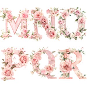 Floral Alphabet Clipart, Pink Alphabet Clipart, Watercolor Floral ...