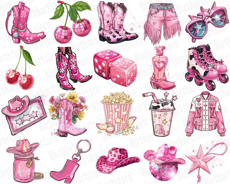 Pink Disco Cowgirl Clipart & PNG Bundle for Bachelorette Party, Groovy ...