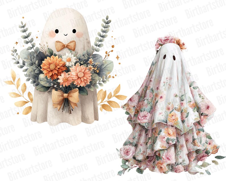 Fall Ghost Clipart | Vintage Boho Floral Ghosts | Halloween Art ...