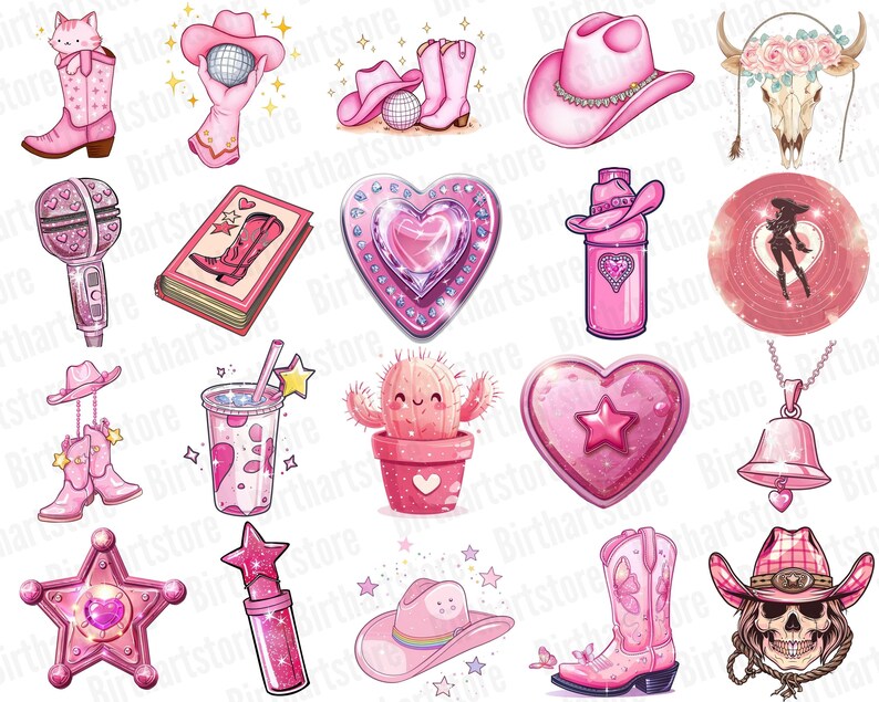 Pink Disco Cowgirl Clipart & PNG Bundle for Bachelorette Party, Groovy ...