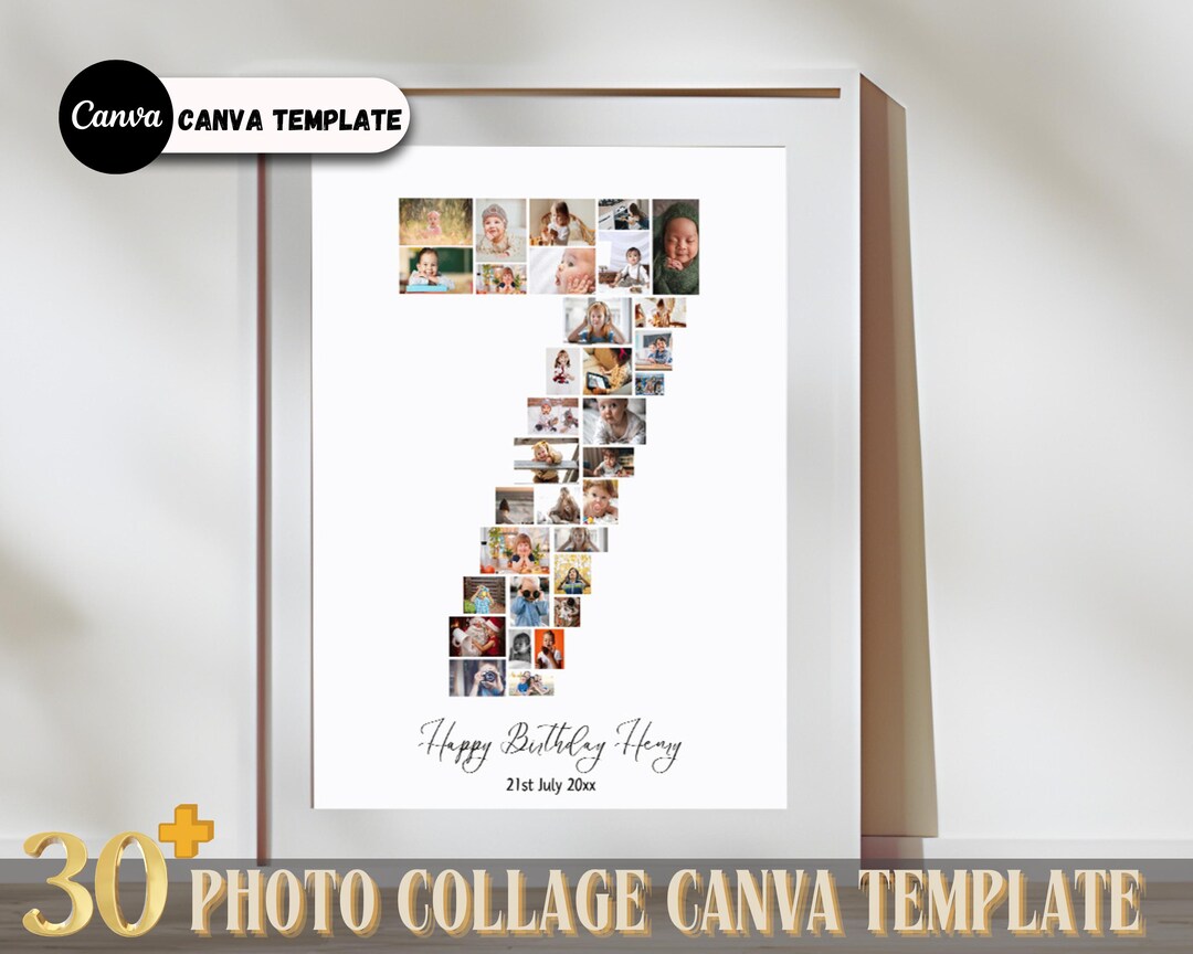 Number 7 Photo Collage, Editable 7th Birthday Gift Collage, Milestone ...