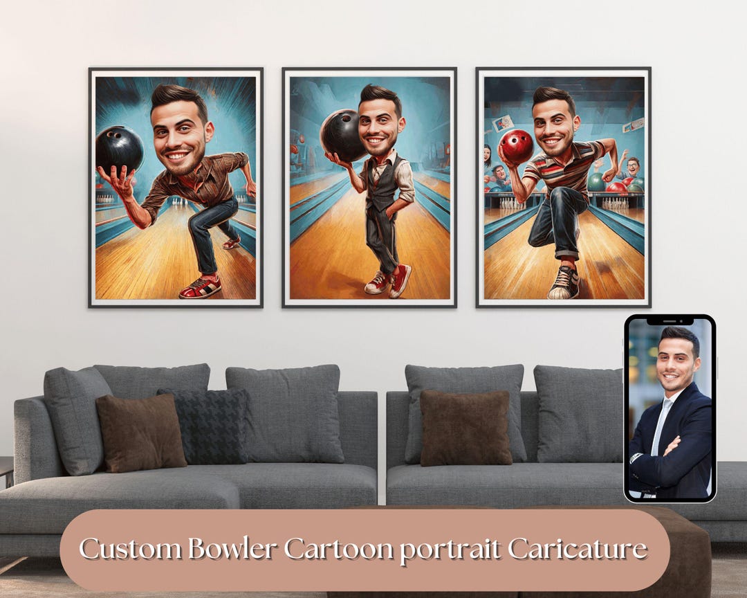 Bowler Gift, Bowling Portrait From Photo, Custom Bowling Caricature ...