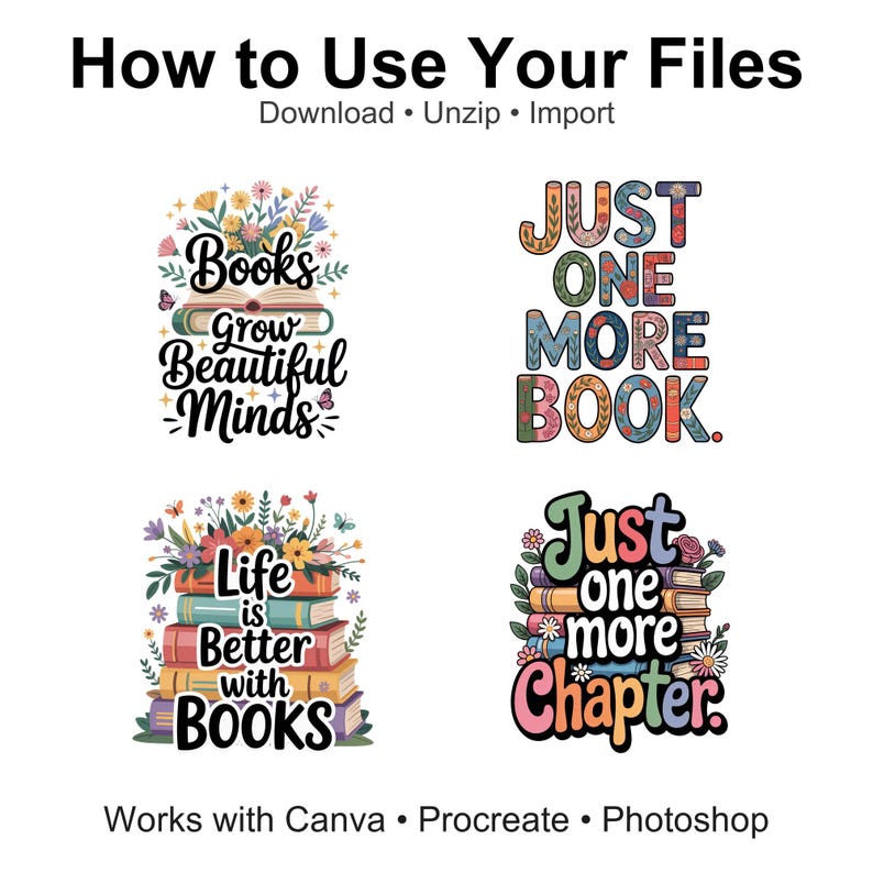 Reading Quotes Clipart Mega Bundle, Floral Book Quotes Clipart PNG ...