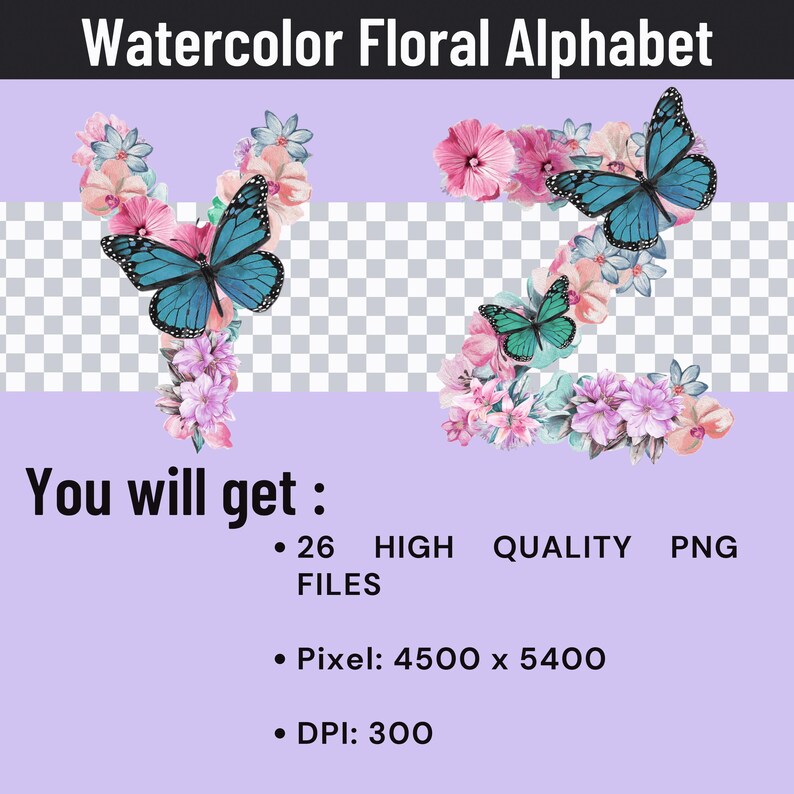 Floral Alphabet Clipart, Pink Alphabet Clipart, Watercolor Floral ...