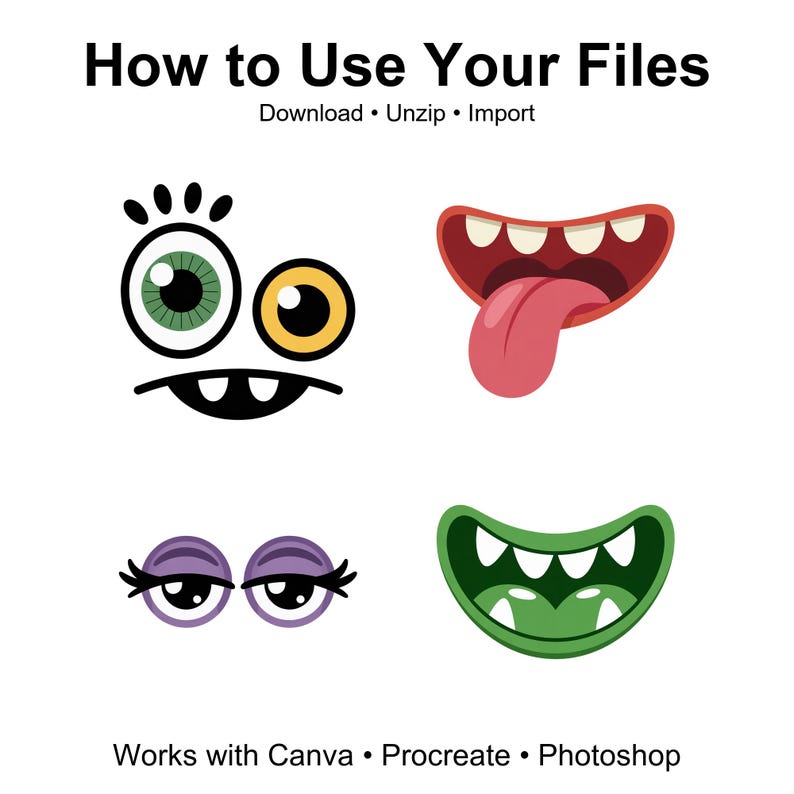Monster Eyes Clipart & Monster Mouths PNG • Create a Monster Kit for ...
