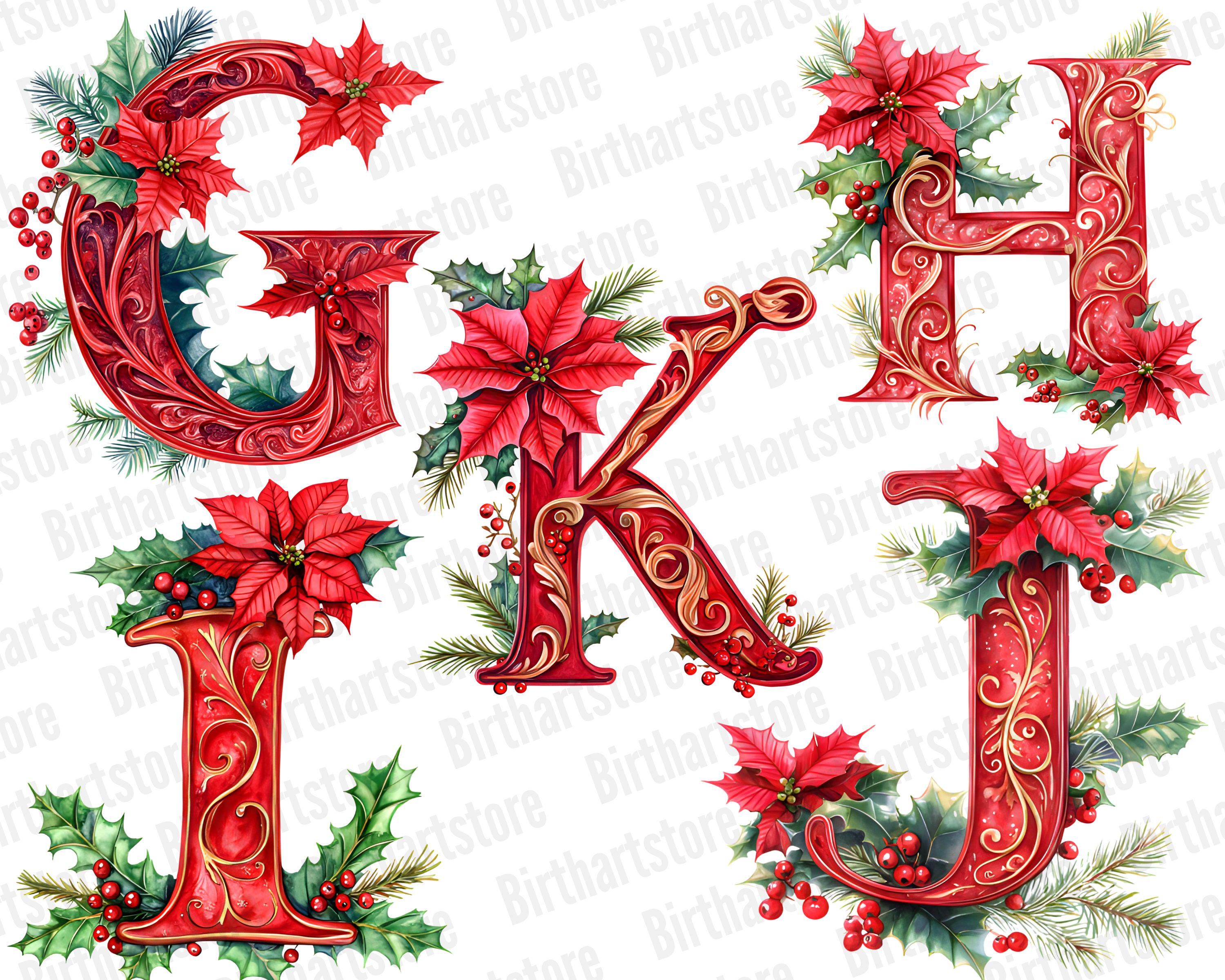 Christmas Alphabet Clipart, Festive Winter Holiday Alphabet Sublimation ...