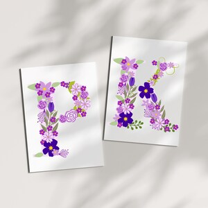 Floral Alphabet Clipart, Lavender Letter Graphics, Watercolor Floral ...