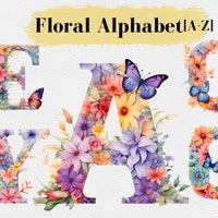 Spring Doodle Letters PNG, Flowers Doodle Letters, Watercolor Flower ...