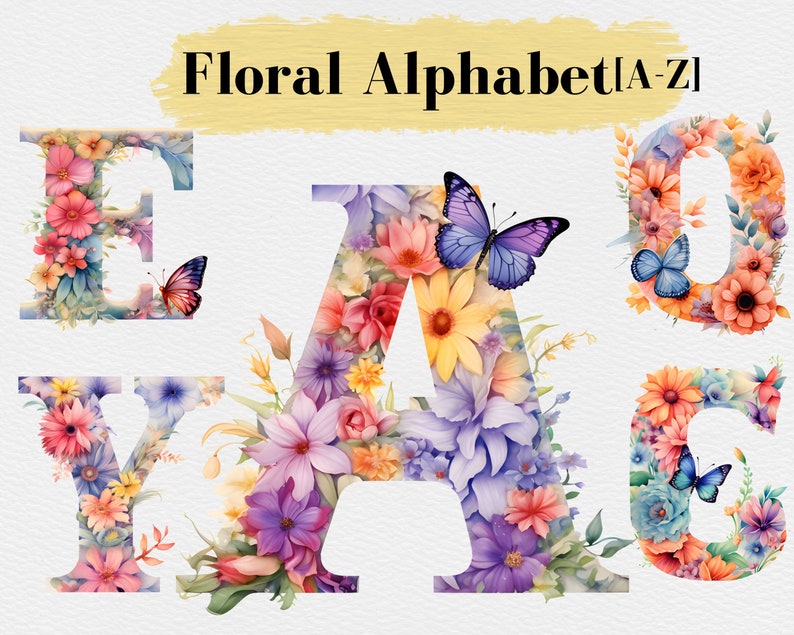 Floral Alphabet Clipart, Floral Letter Monogram, Floral Initial ...