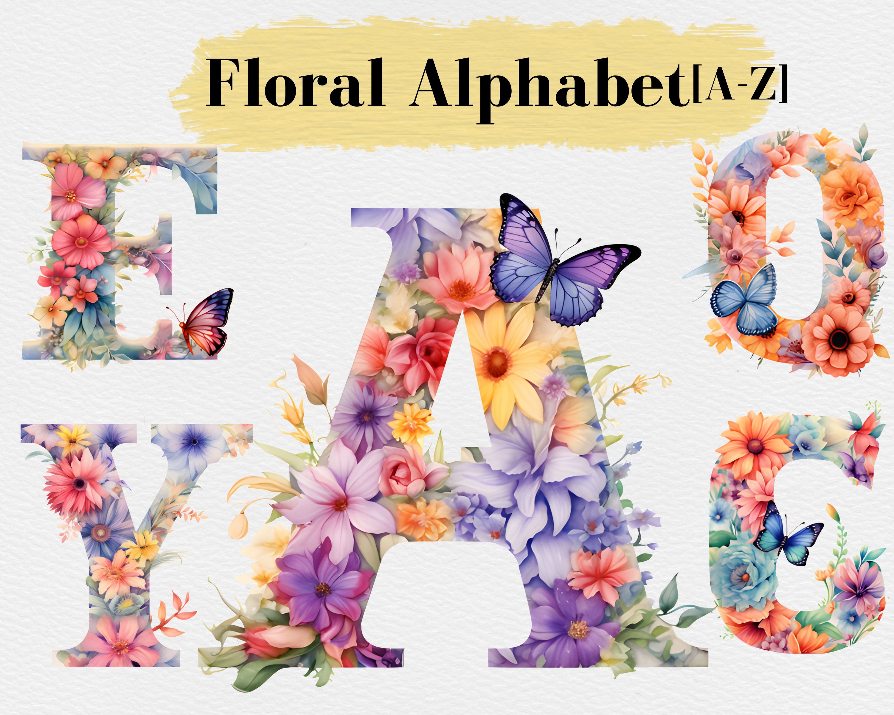 Floral Alphabet Clipart, Floral Letter Monogram, Floral Initial ...