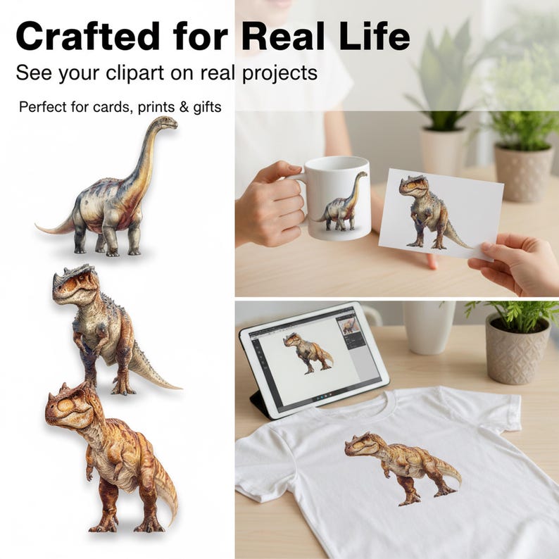 Realistic Dinosaur Clipart, 75+ Dino PNG Bundle, T-rex Digital Art ...
