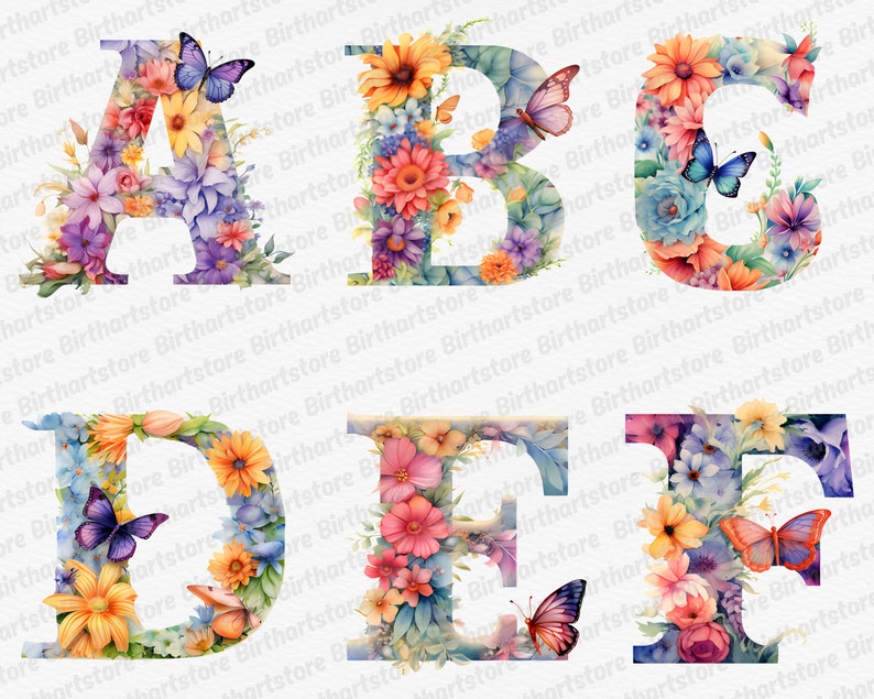 Floral Alphabet Clipart, Floral Letter Monogram, Floral Initial ...