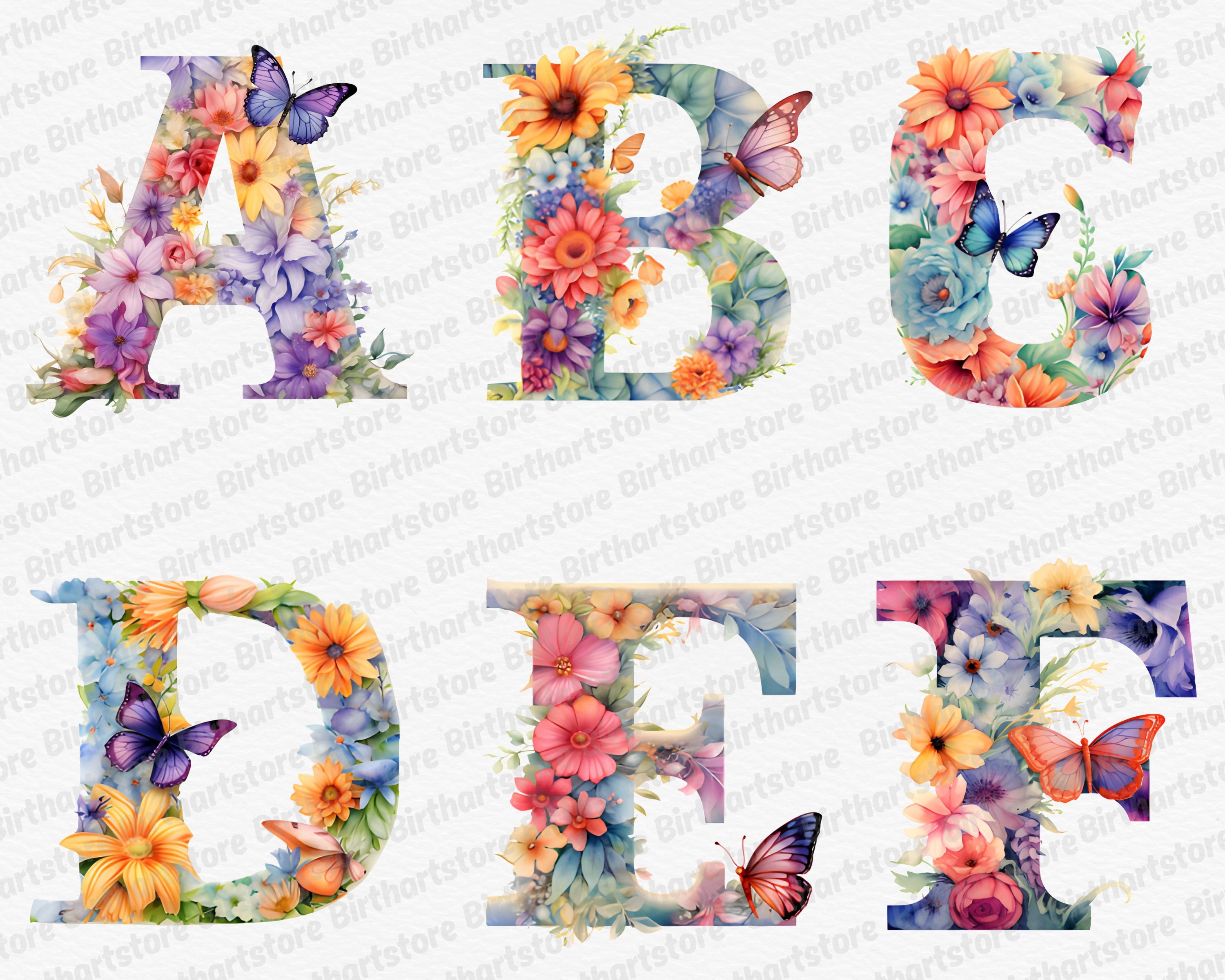 Floral Alphabet Clipart, Floral Letter Monogram, Floral Initial ...